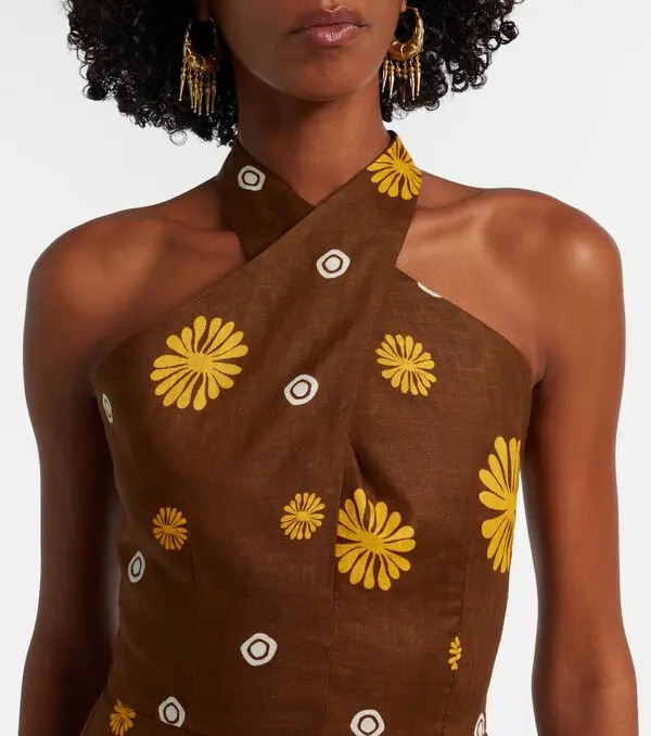 CALA DE LA CRUZ Halterneck Floral Mini Dress