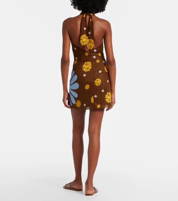CALA DE LA CRUZ Halterneck Floral Mini Dress