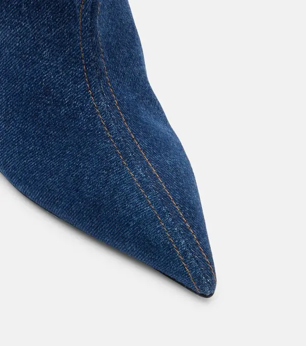 Balmain Denim Pointed Toe Wedge Boots