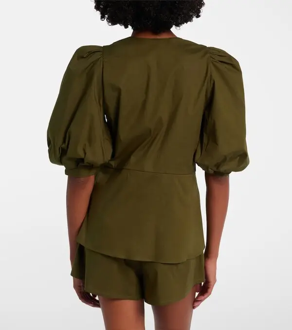 ADRIANA DEGREAS Puff Sleeve Cotton-blend Top