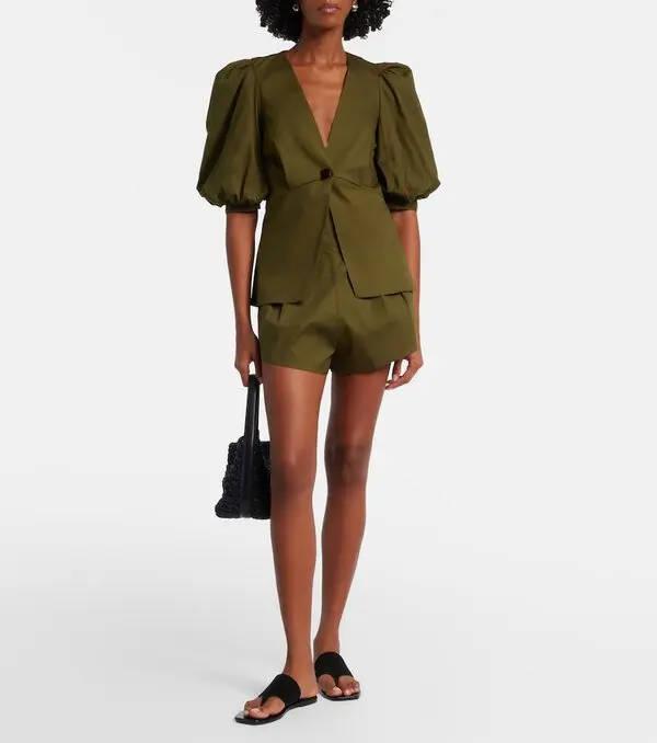 ADRIANA DEGREAS Puff Sleeve Cotton-blend Top