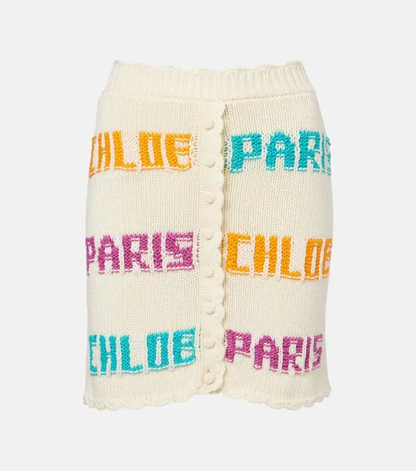 Chloé Knitted Cotton Miniskirt With Scalloped Hem