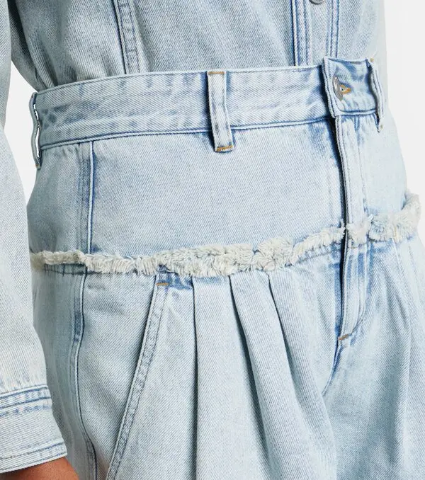 MARANT ETOILE Isabel "iselle" Light Wash Denim Shorts With Pleats And Frayed Detail
