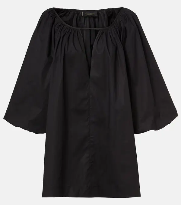 ADRIANA DEGREAS Puff Sleeve V-neck Minidress - Black