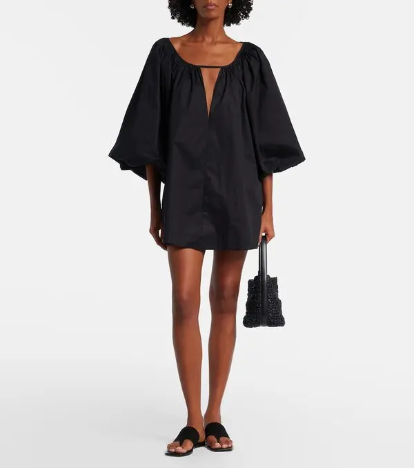 ADRIANA DEGREAS Puff Sleeve V-neck Minidress