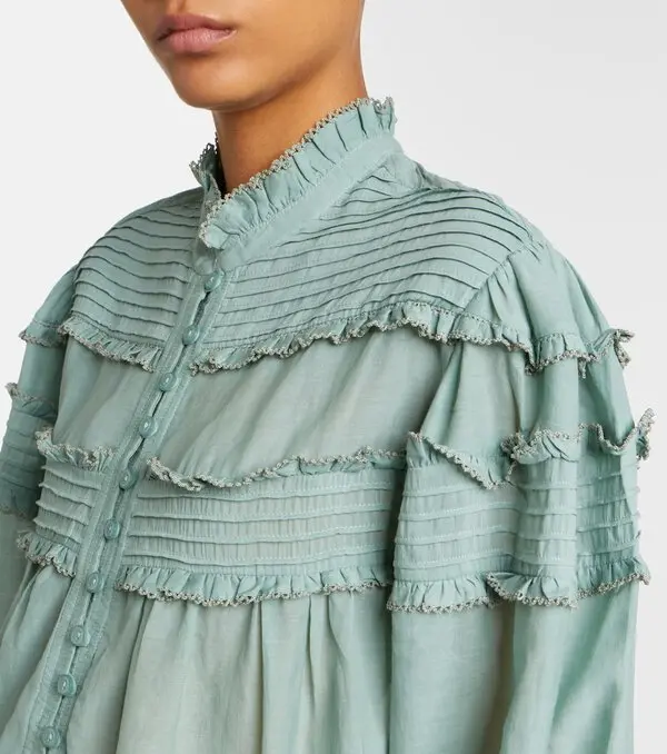 MARANT ETOILE Cotton-blend Ruffled Blouse - Green