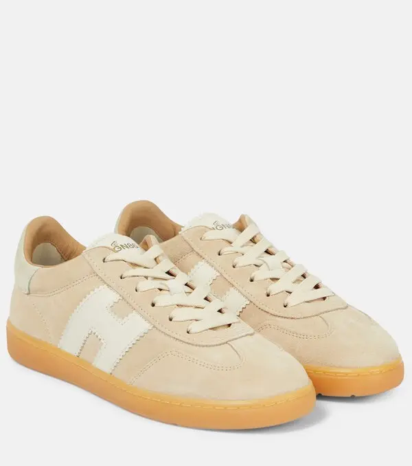 Hogan H647 Suede Sneakers With Leather Trim - Beige