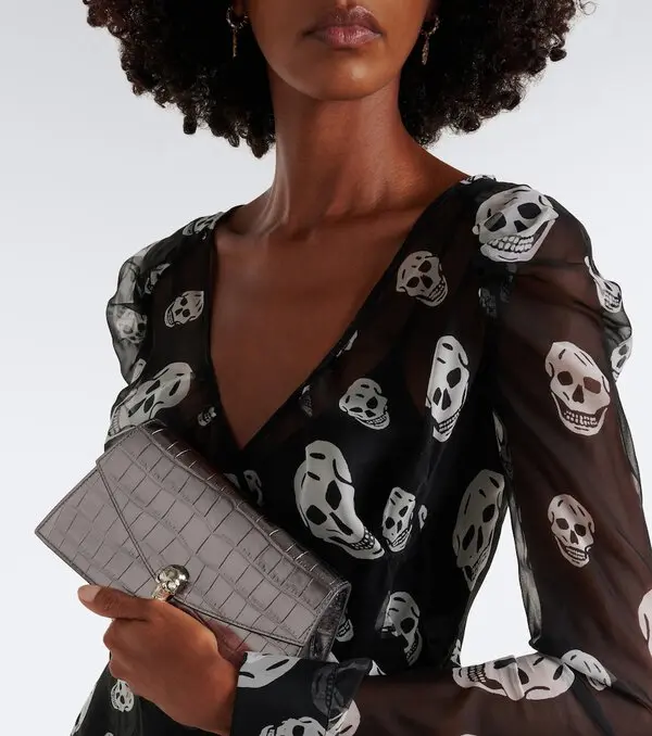 Alexander McQueen Skull Croc-effect Leather Clutch