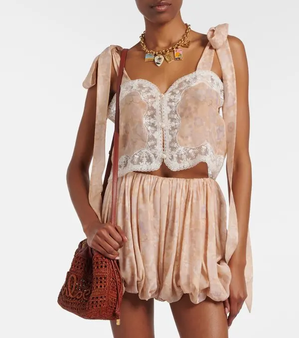 Chloé Floral Lace-trimmed Silk Top - Pink