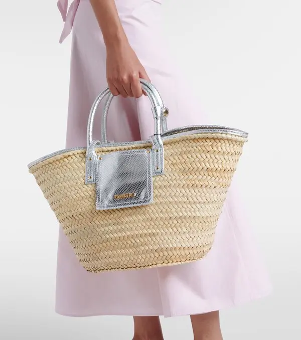 Jacquemus Soli Small Croc-effect Raffia Basket Bag - Silver