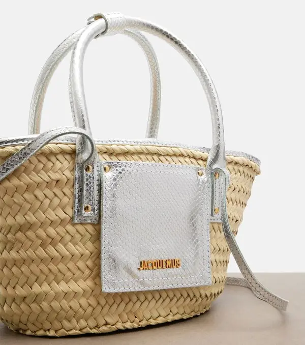 Jacquemus Soli Small Croc-effect Raffia Basket Bag - Silver