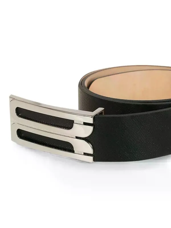 Victoria Beckham Grained Leather Belt With Logo Buckle - Black
