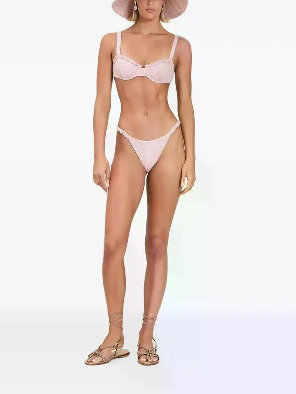 Devon Windsor Ava Ruffled Textured Bikini Top - Pink