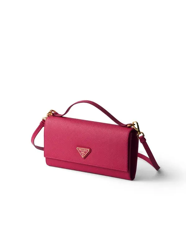 Prada Saffiano Leather Wallet With Shoulder Strap