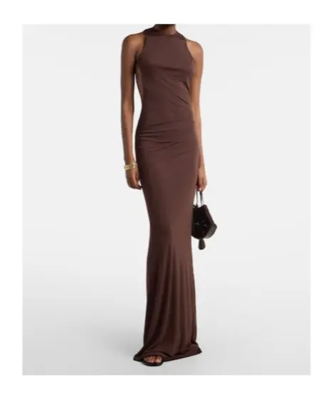 DE LA VALI Maha Beaded Open-back Jersey Gown