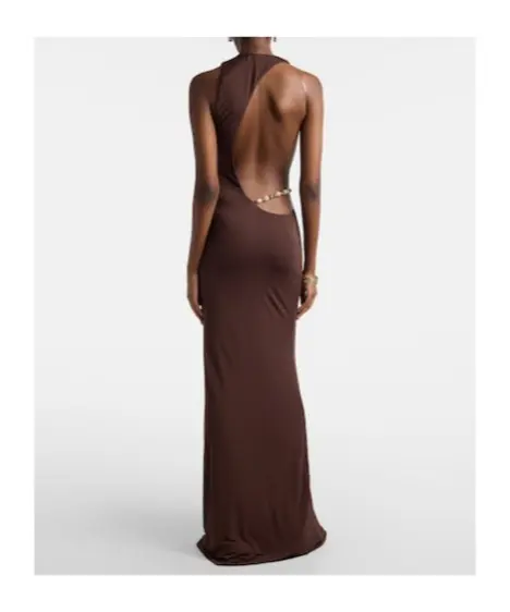 DE LA VALI Maha Beaded Open-back Jersey Gown