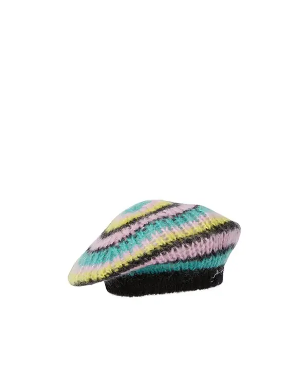 GANNI Logo Embroidered Striped Beret