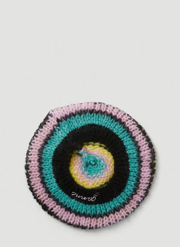 GANNI Logo Embroidered Striped Beret