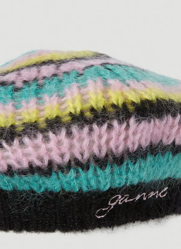 GANNI Logo Embroidered Striped Beret
