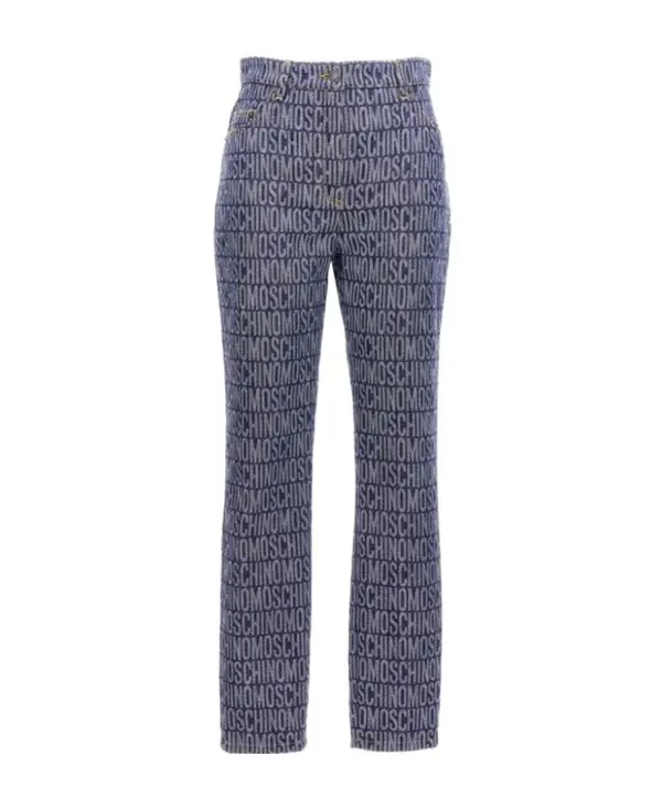 Moschino Logo-jacquard High-rise Slim-cut Jeans - Gray