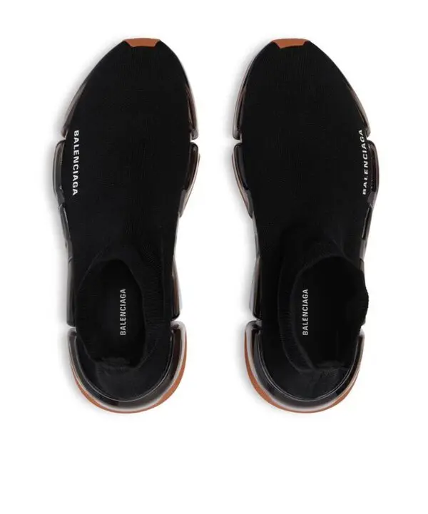 Balenciaga Speed 2.0 Full Clear Sole Recycled Knit Sneaker - Black/orange