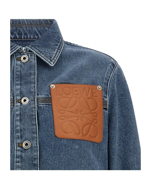 Loewe Denim Workwear Jacket With Anagram Leather Pocket - Denim Blue