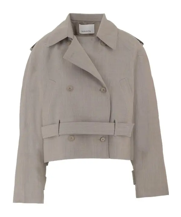 THE FRANKIE SHOP Short Wool Coat With Waist Belt - Gray