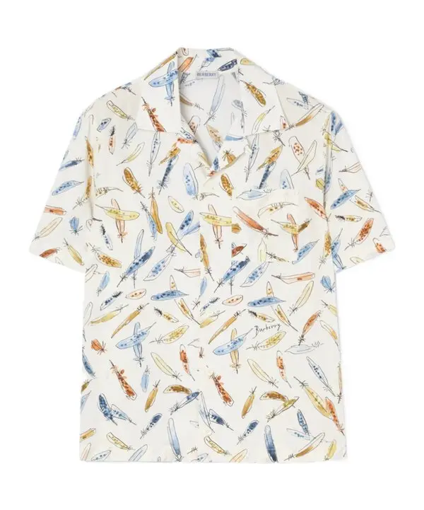 Burberry Relaxed Fit Feather Print Cotton Shirt