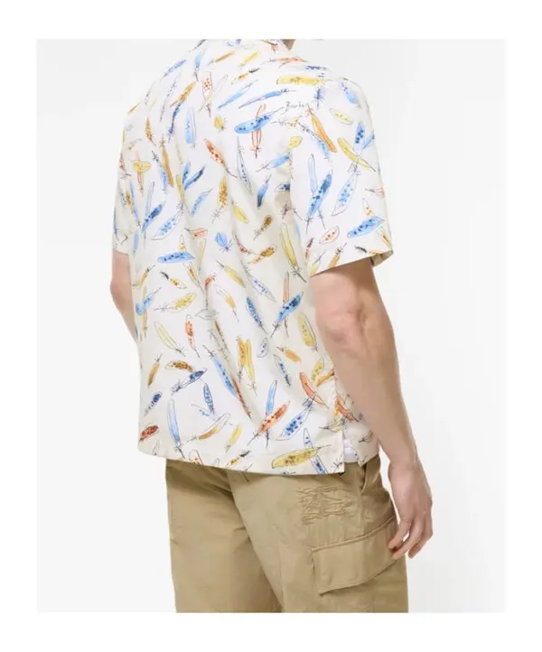Burberry Relaxed Fit Feather Print Cotton Shirt