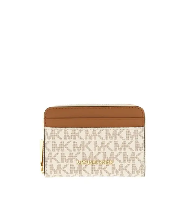 Michael Kors Jet Set Small Signature Logo Zip-around Card Case - Vanilla/acrn