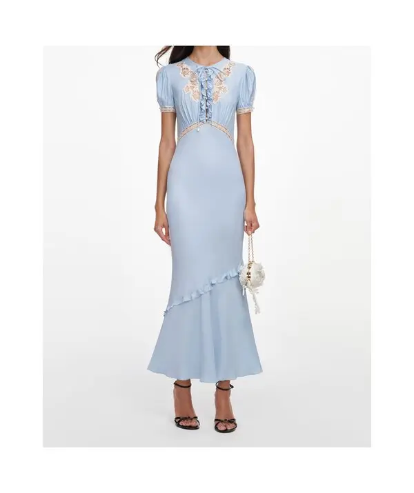 SELF-PORTRAIT Lace-trimmed Midi Dress
