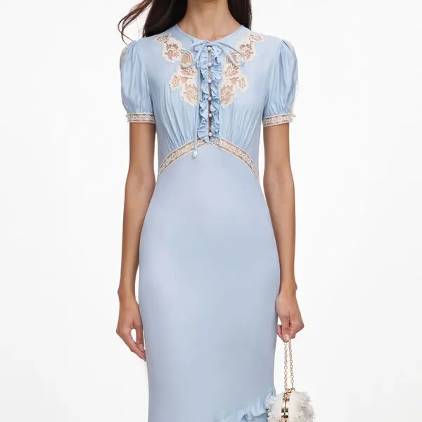SELF-PORTRAIT Lace-trimmed Midi Dress