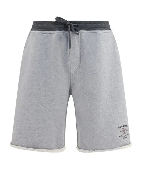 Brunello Cucinelli Cotton French Terry Bermuda Shorts With Embroidery - Gray