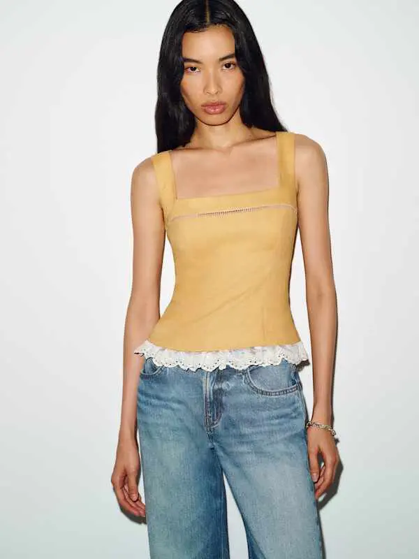 REFORMATION Nanette Linen Top - Yellow