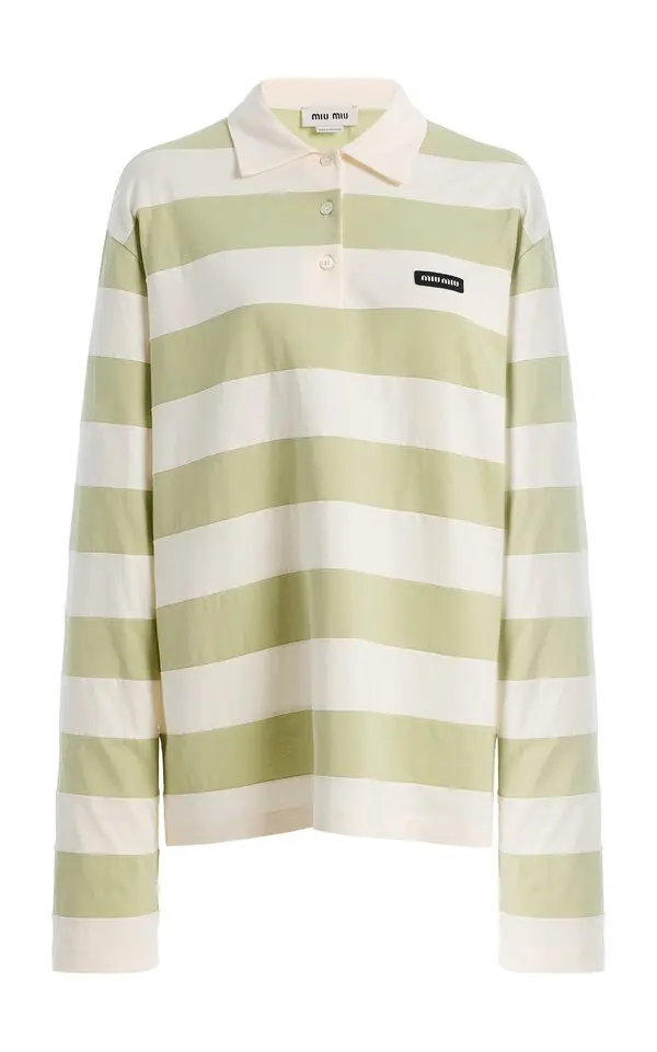 Miu Miu Striped Cotton Polo Shirt - Green