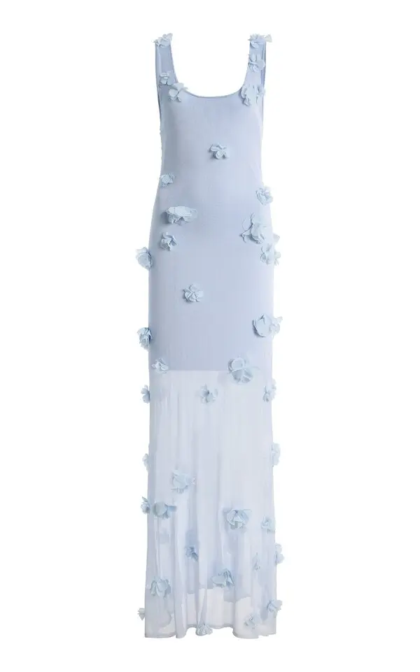 Simkhai Ivi Floral Appliqué Sheer Midi Dress - Khaki