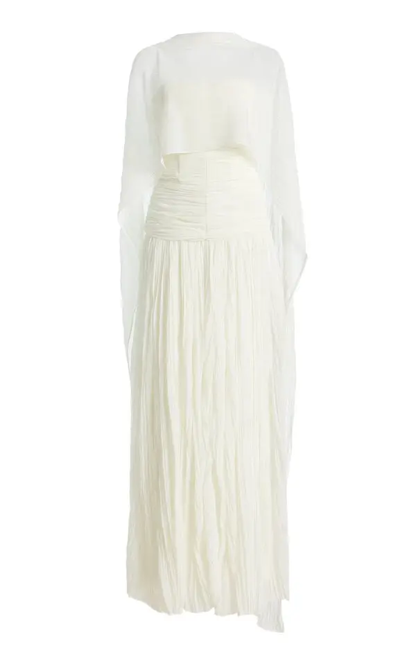 Simkhai Danielle Crinkled Jersey Cape Gown - White