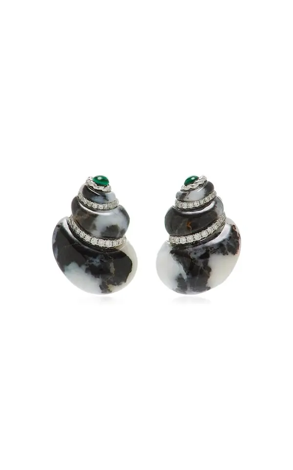 Yvonne Léon Mini Shell 9k White Gold -stone Earrings