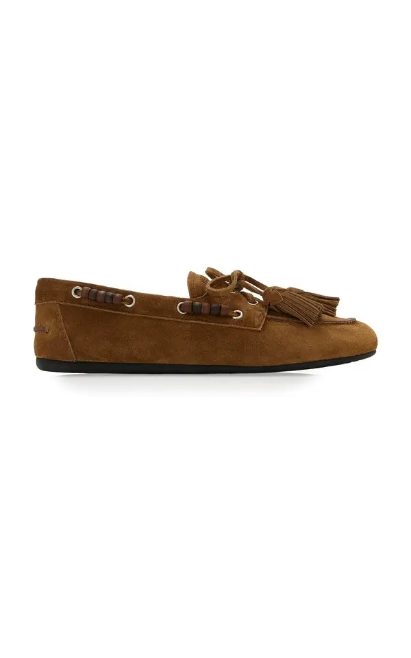 Miu Miu Suede Moccasins With Tassel Detail - Olive