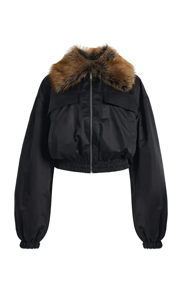 Saint Laurent Convertible Shearling Collar Bomber Jacket - Black