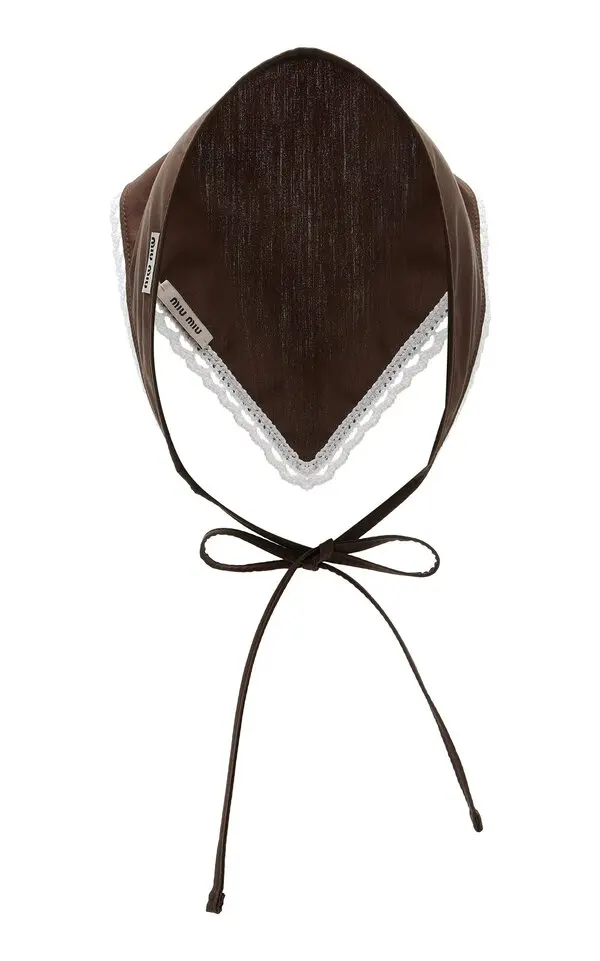 Miu Miu Tie-around Poplin Bandana With Lace Trim - Brown