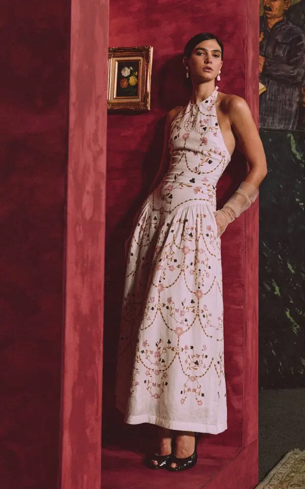 Agua Bendita Balsa Hechizo Linen Maxi Dress