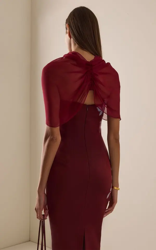 Lela Rose Silk Chiffon Capelet - Burgundy