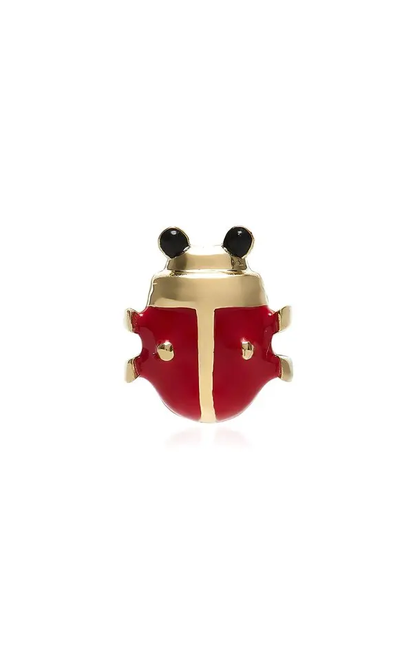 Yvonne Léon Mini Ladybug 9k Gold Enamel Single Earring - Red
