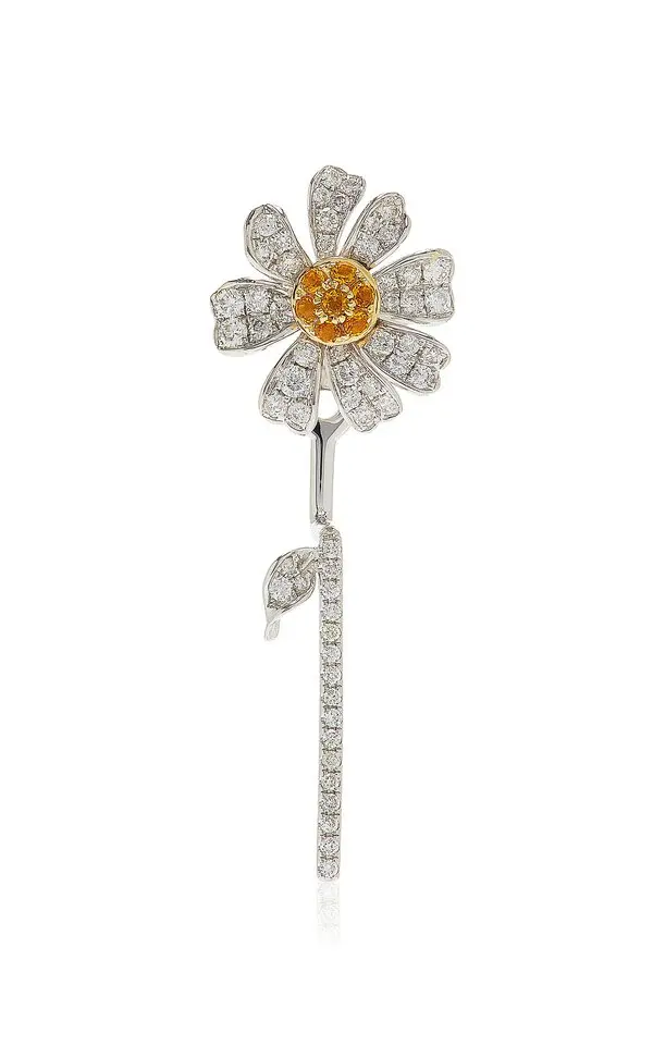 Yvonne Léon Daisy 9k White Gold Diamond And Citrine Single Earring