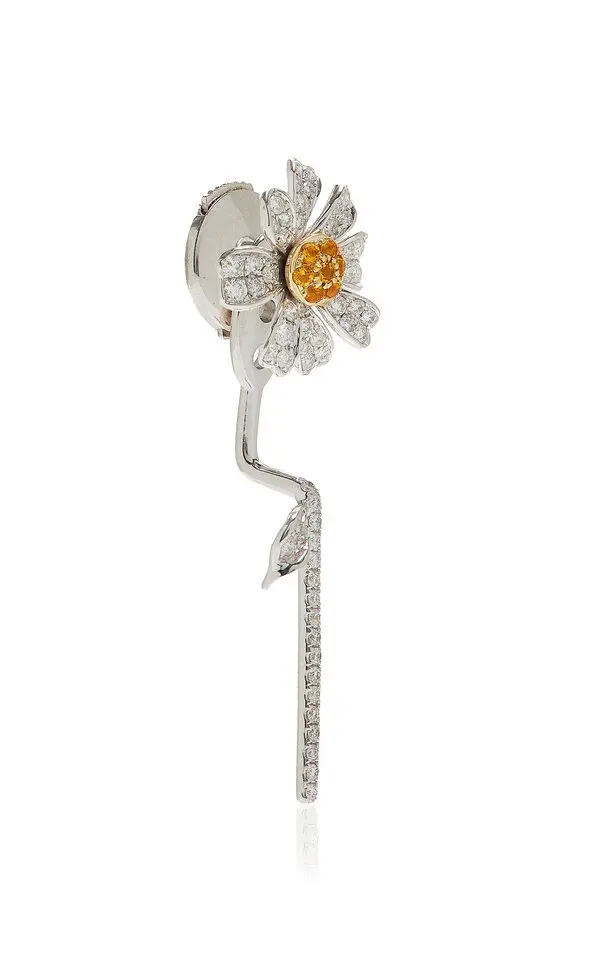 Yvonne Léon Daisy 9k White Gold Diamond And Citrine Single Earring