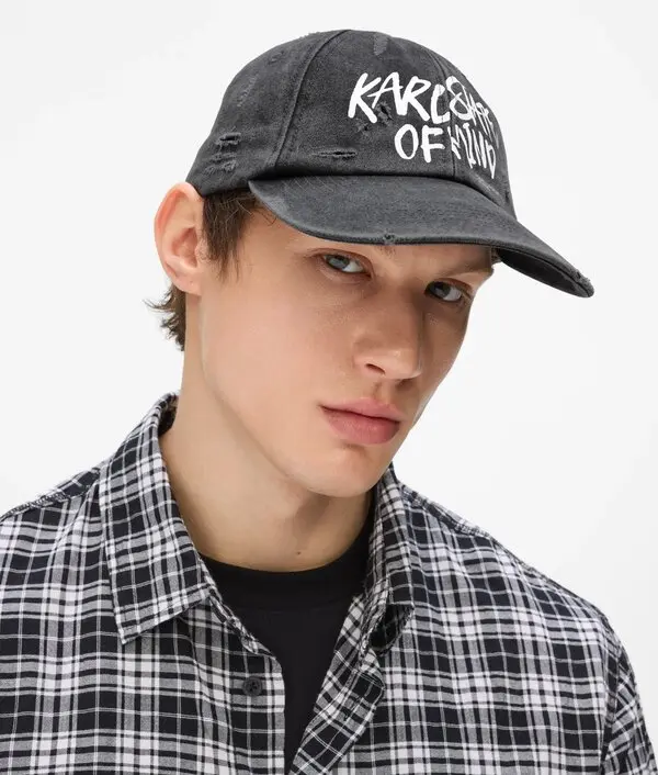 Karl Lagerfeld Washed Canvas Baseball Cap - Black