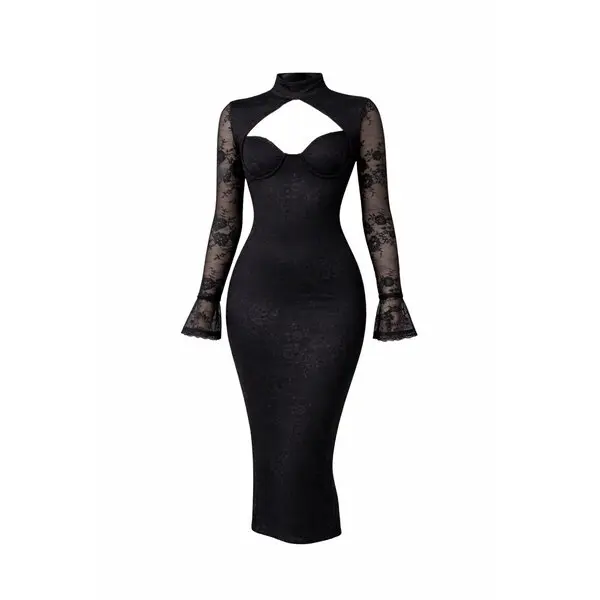 ICON LEVA Seraphina Floral Lace Bodycon Maxi Dress - Black