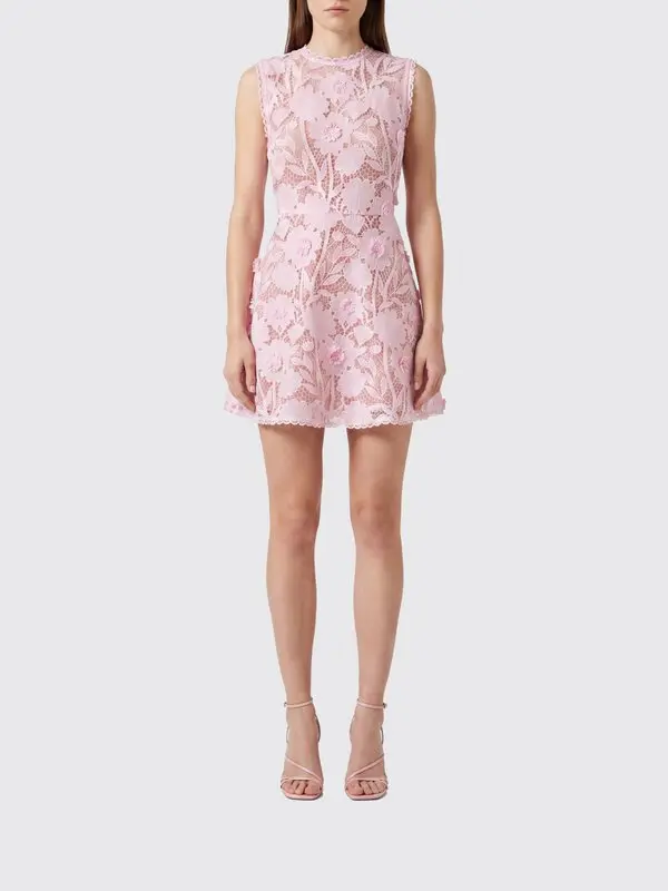 SELF-PORTRAIT A-line Off-the-shoulder Lace Ceremony Mini Dress - Pink