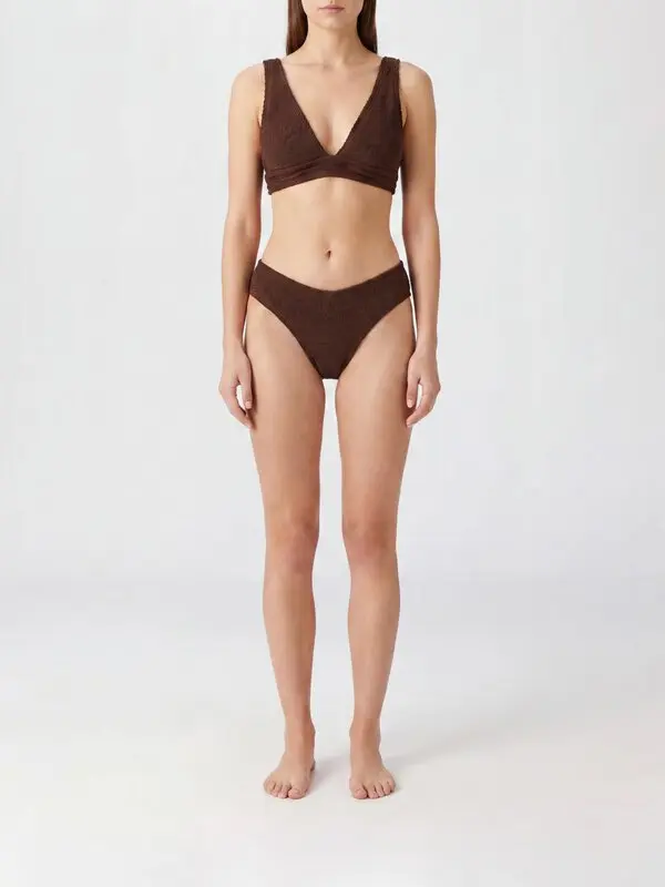 Hunza G Crinkle V-neck Bikini Set - Brown